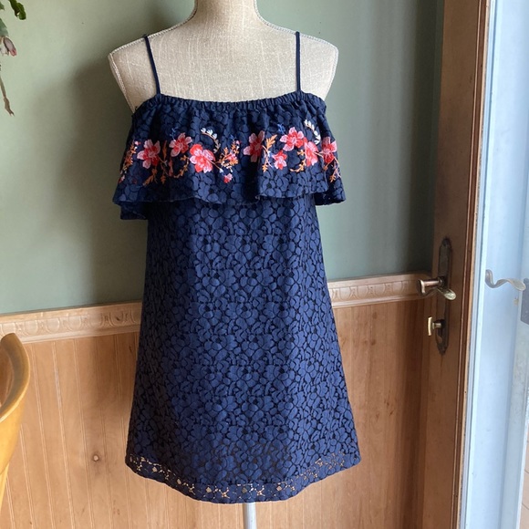 Blu Pepper | Dresses | Blu Pepper Navy Blue Lined Lace Dress | Poshmark